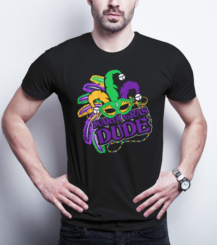 Mardi Gras Dude Kids Feather Mask Jester Hat Purple T-Shirt