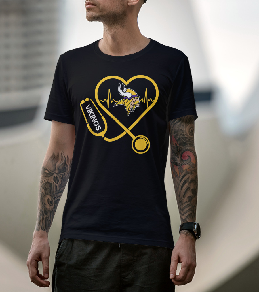 Christmas Football Minnesota Vikings Heartbeat Vikings Logo Stethoscope T-Shirt