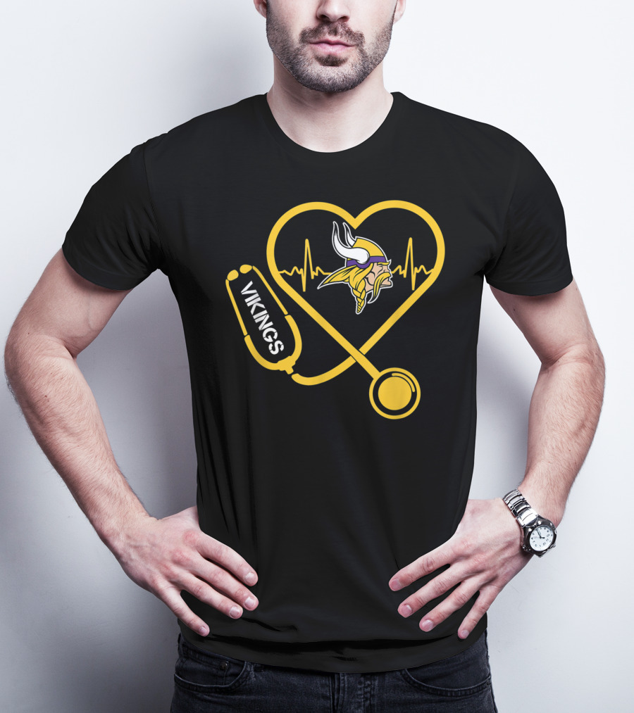 Christmas Football Minnesota Vikings Heartbeat Vikings Logo Stethoscope T-Shirt