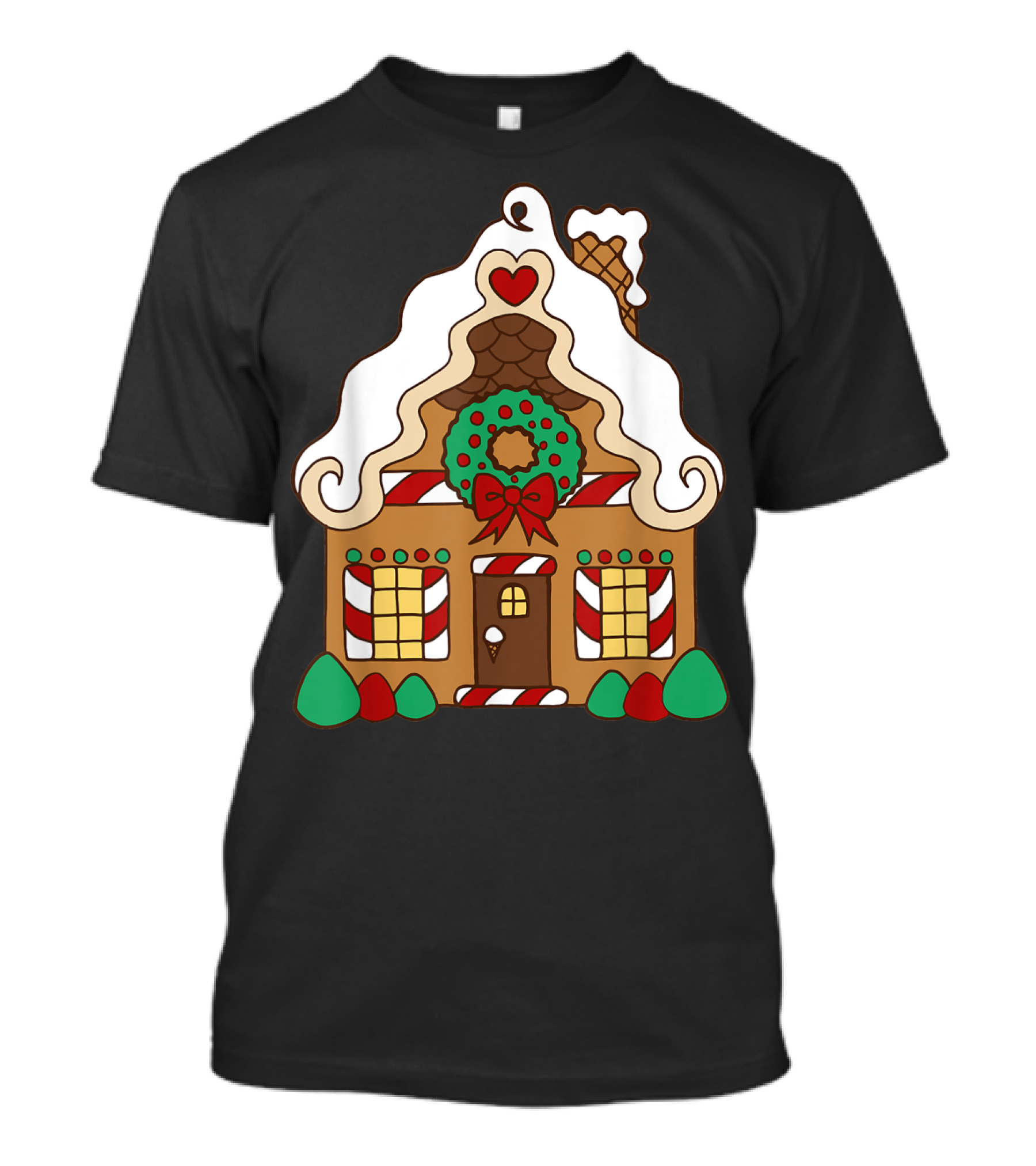 Christmas Gingerbread House With Candy Cane And Wreath T-Shirt
