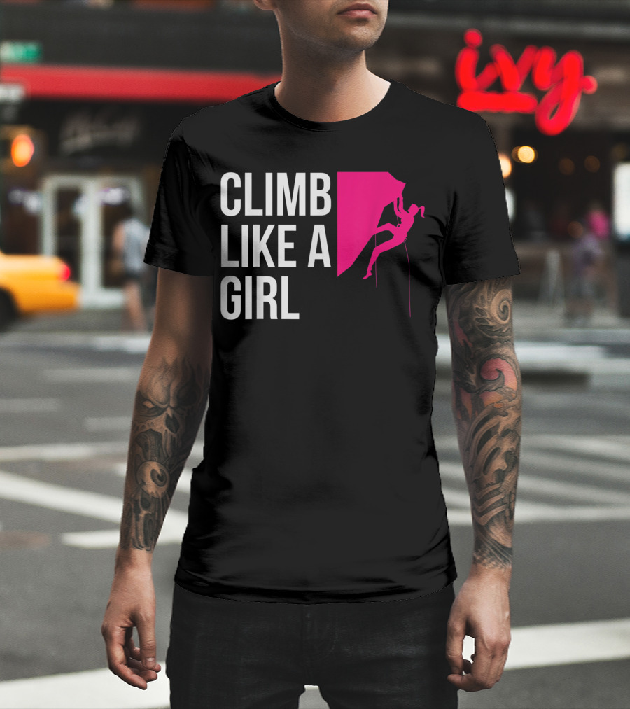 Climb Like A Girl Women's Rock Climbing Iconic Pink T-Shirt