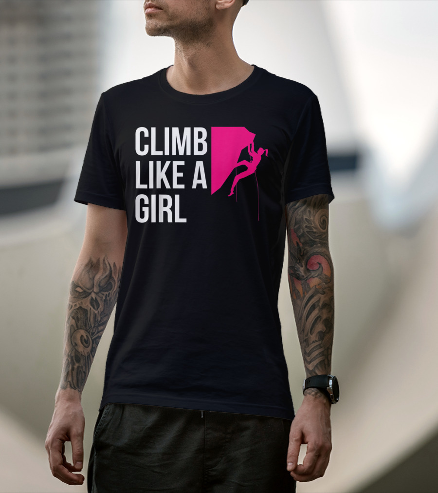 Climb Like A Girl Women's Rock Climbing Iconic Pink T-Shirt