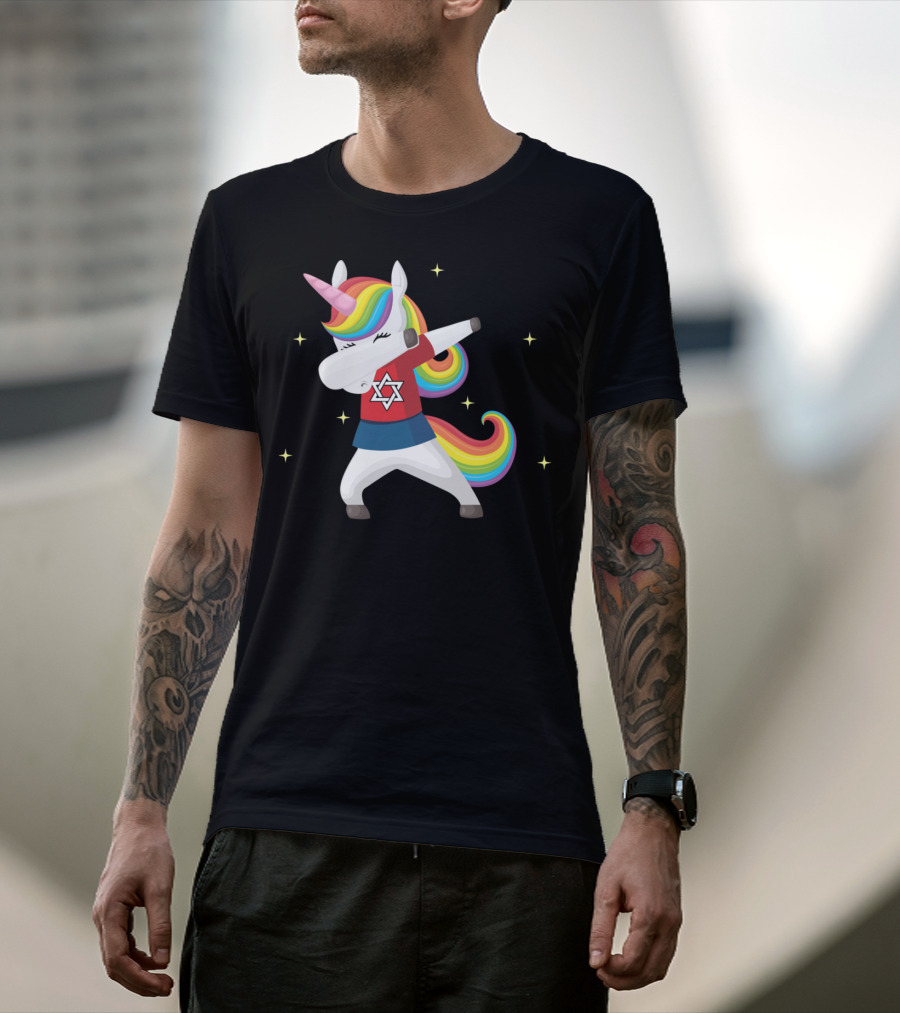 Unicorn Dabbing Star Of David Jewnicorn Rainbow Mane T-Shirt