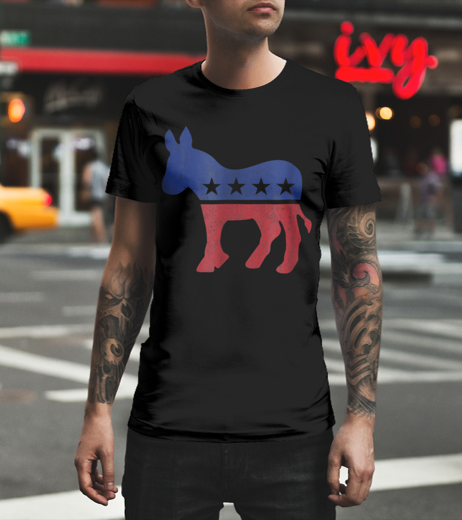 Democrat Donkey Vintage Look Democratic Supporter Iconic Red Blue Star T-Shirt