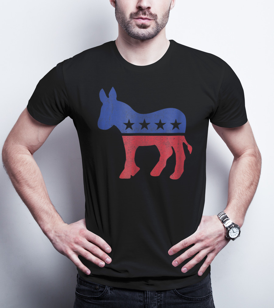Democrat Donkey Vintage Look Democratic Supporter Iconic Red Blue Star T-Shirt