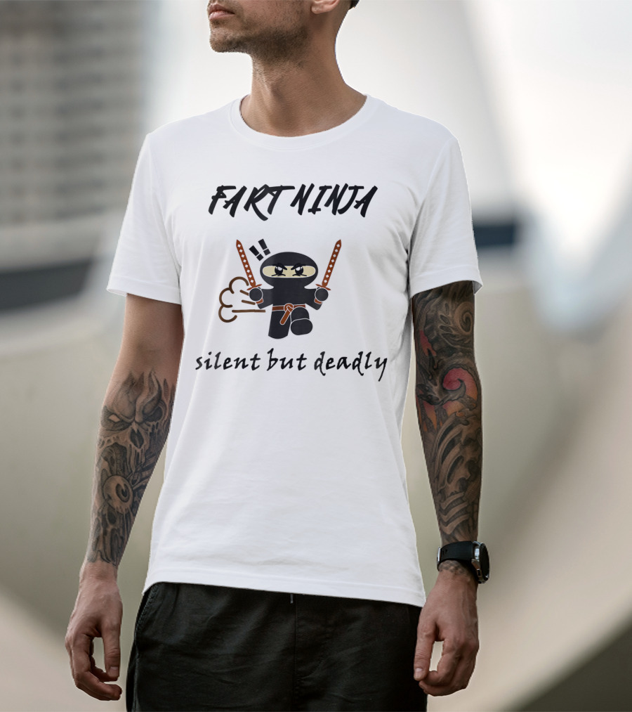 Fart Ninja Silent But Deadly Funny Cartoon Ninja With Swords And Fart Cloud T-Shirt