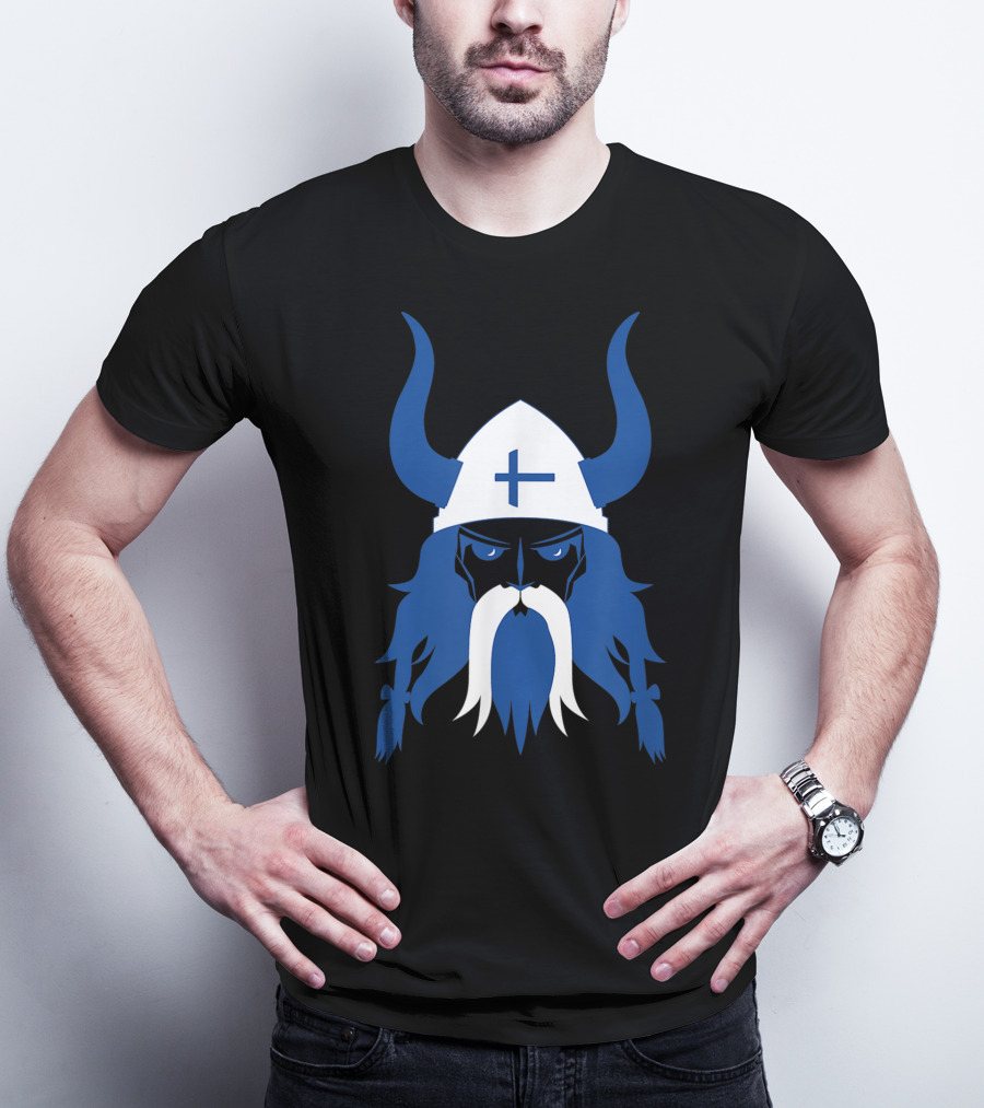 Finland Viking Nordic Scandinavian Warrior Blue Cross Helmet T-Shirt