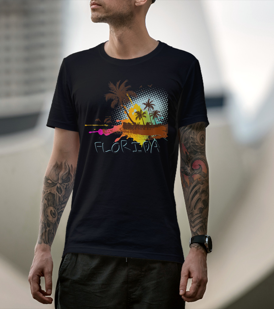 Florida Beach Vacation With Colorful Palm Tree Splash Art Ocean Lovers T-Shirt