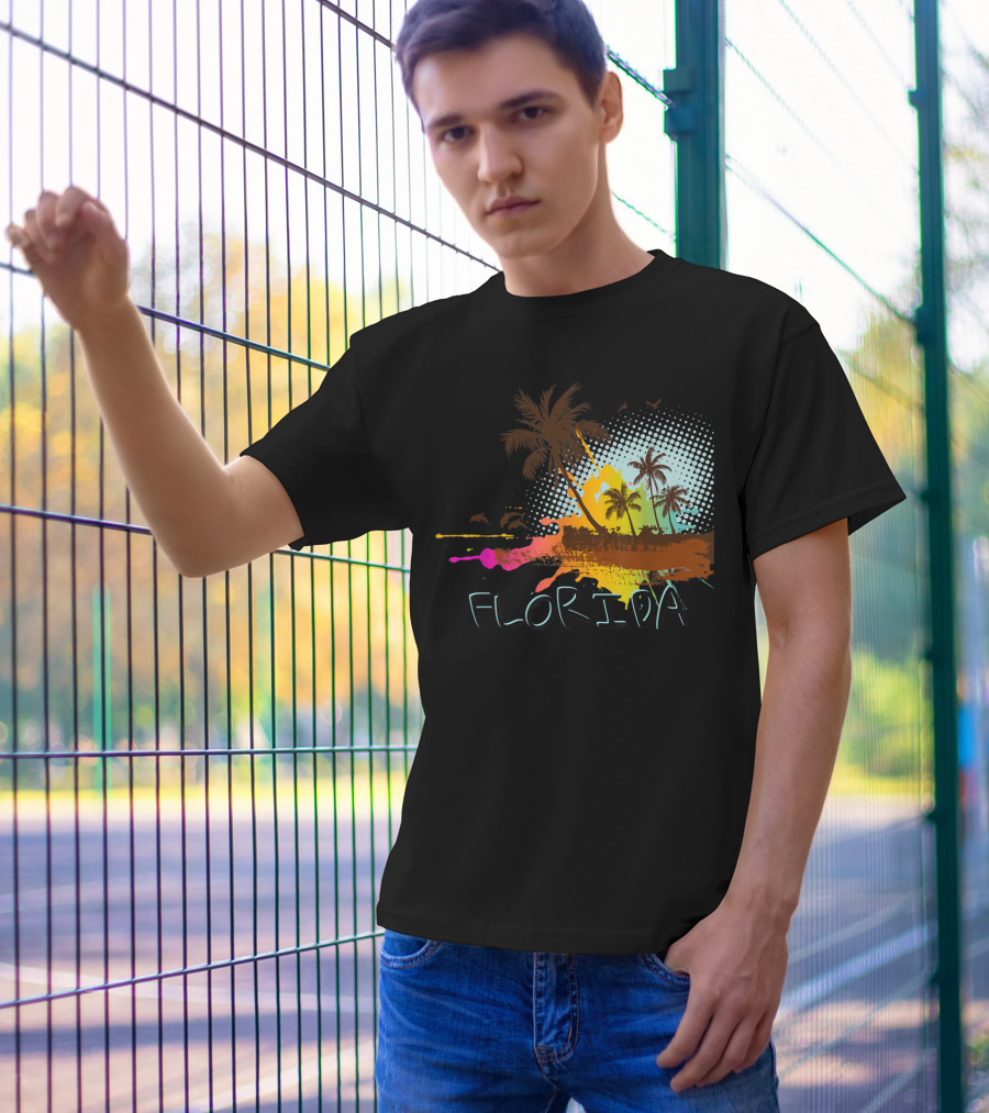 Florida Beach Vacation With Colorful Palm Tree Splash Art Ocean Lovers T-Shirt