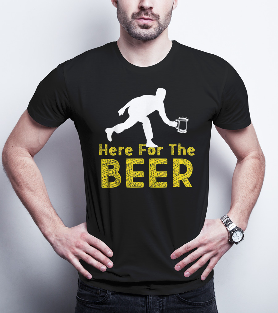 Funny Bowling Hobby Here For The Beer Drinking T-Shirt