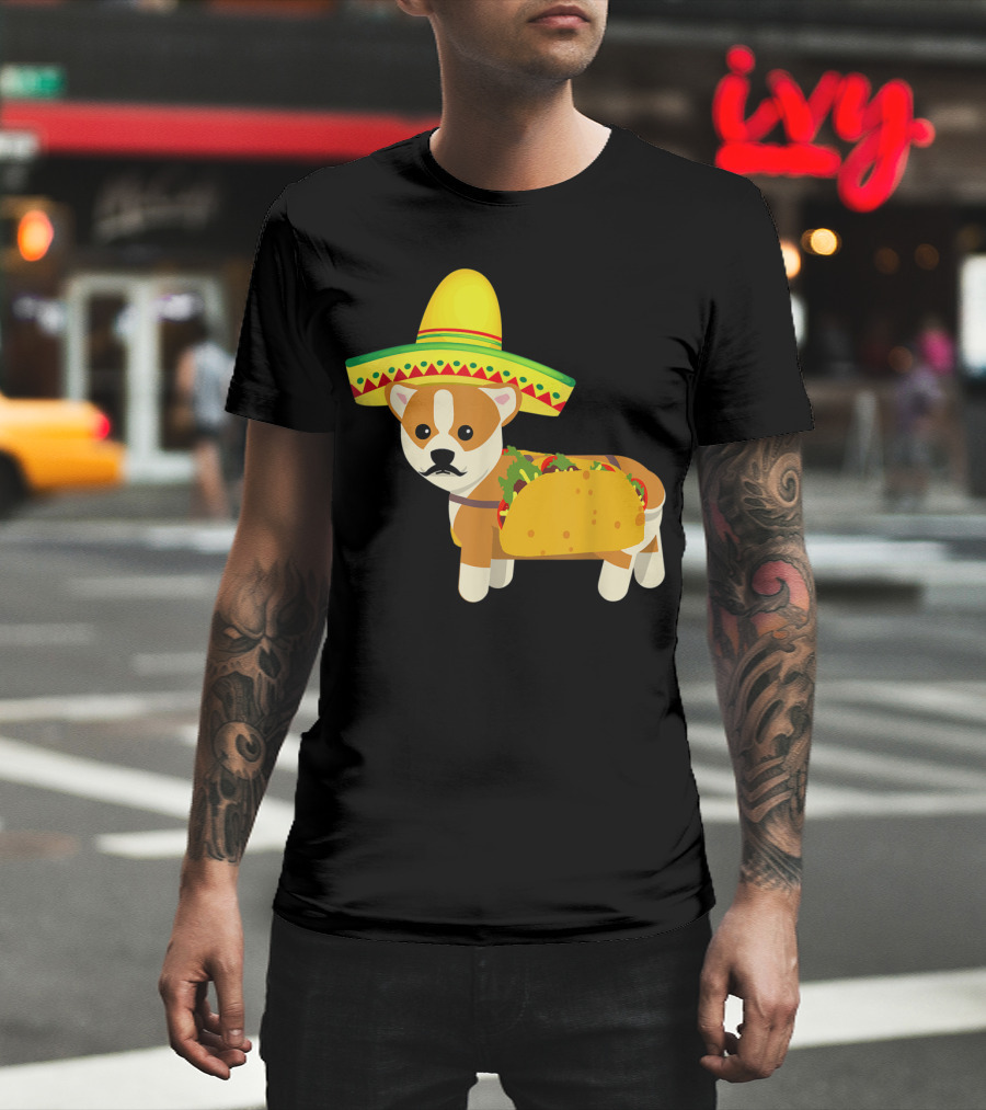 Cinco De Mayo Fiesta Corgi With Sombrero And Taco T-Shirt