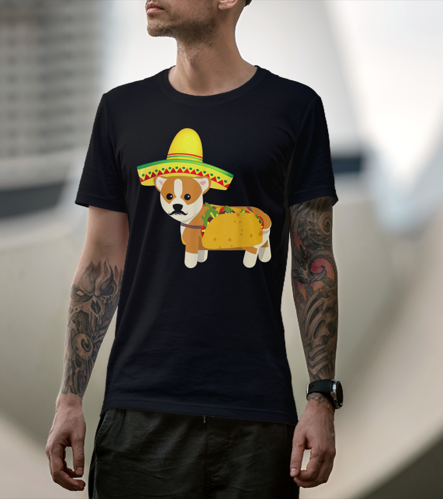 Cinco De Mayo Fiesta Corgi With Sombrero And Taco T-Shirt