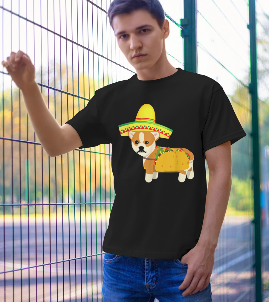Cinco De Mayo Fiesta Corgi With Sombrero And Taco T-Shirt