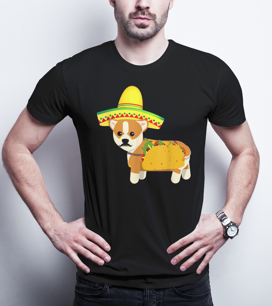 Cinco De Mayo Fiesta Corgi With Sombrero And Taco T-Shirt