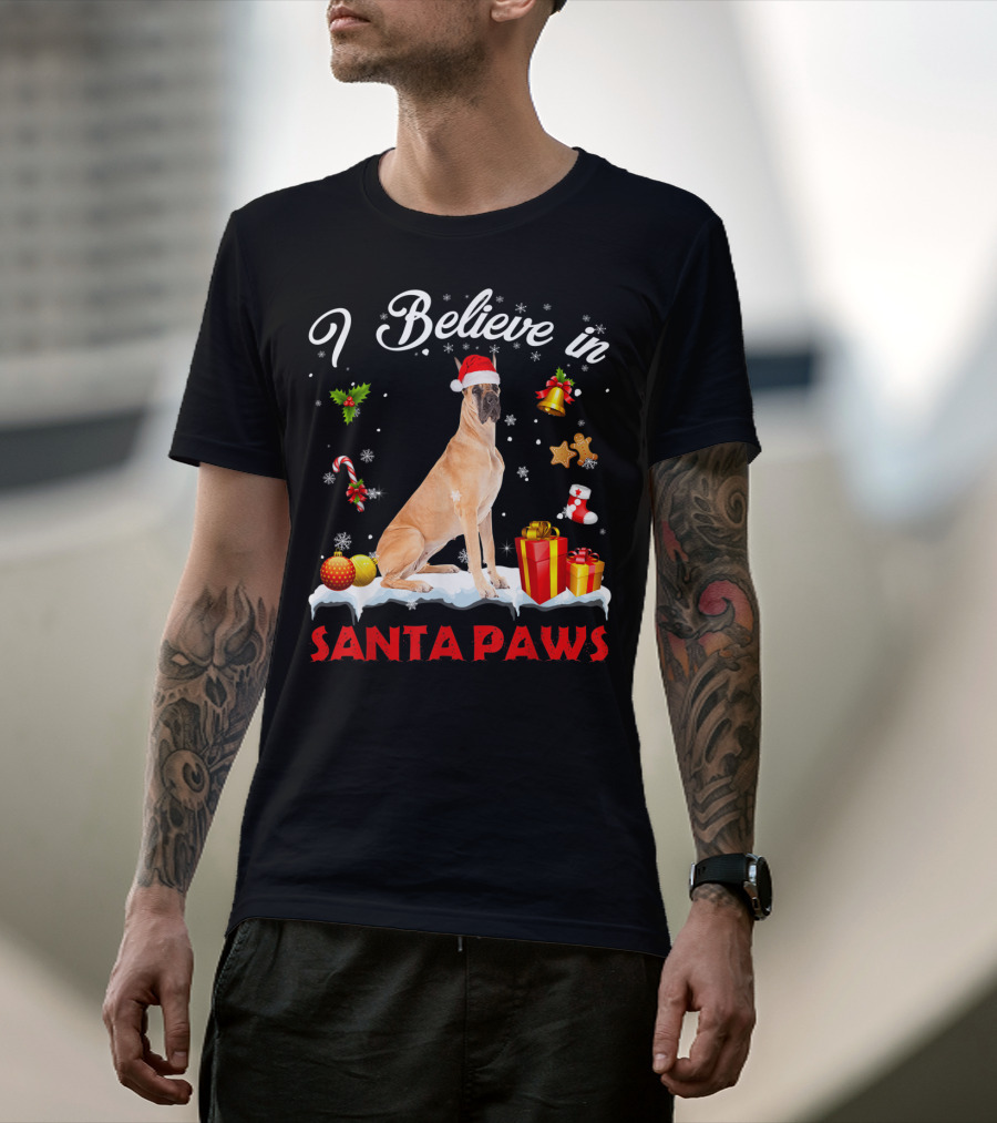 I Believe In Santa Paws Great Dane Christmas Decor T-Shirt