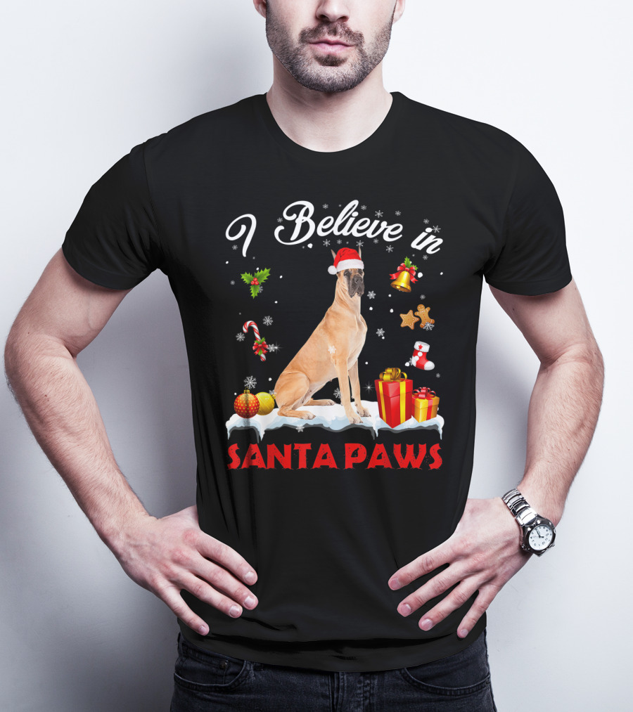 I Believe In Santa Paws Great Dane Christmas Decor T-Shirt