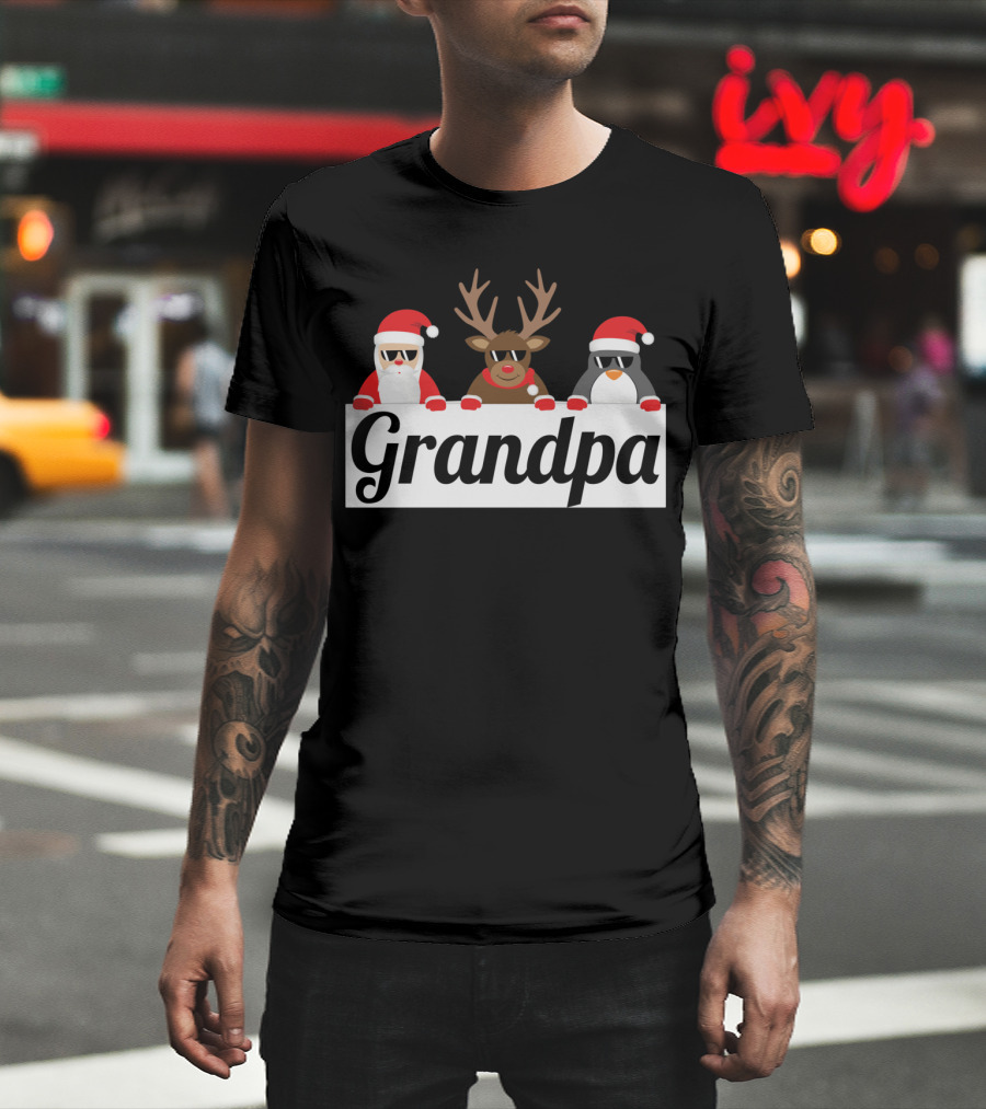 Grandpa Christmas Santa Reindeer Penguin Matching Family Holiday T-Shirt