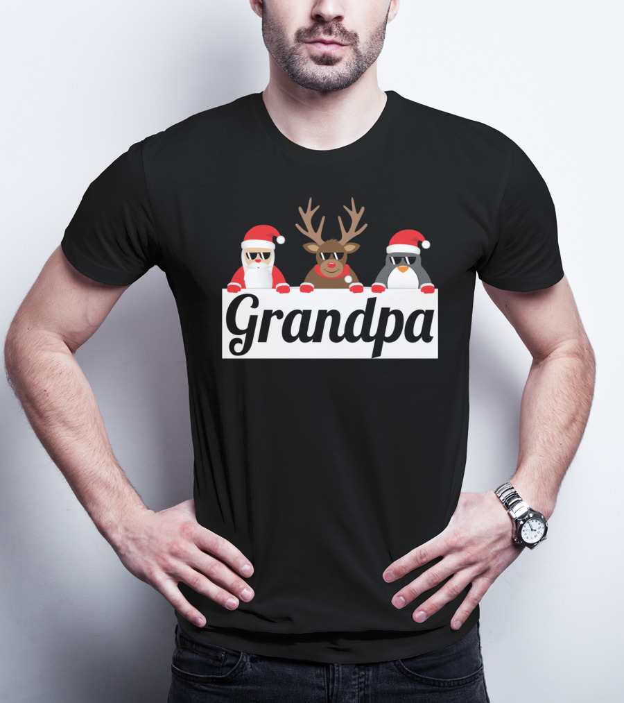 Grandpa Christmas Santa Reindeer Penguin Matching Family Holiday T-Shirt