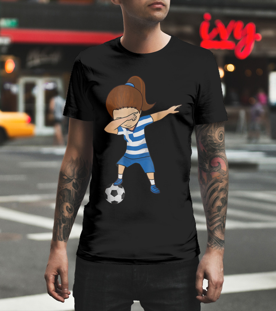 Greece Girl Dabbing On Soccer Ball Greek Football Player T-Shirt
