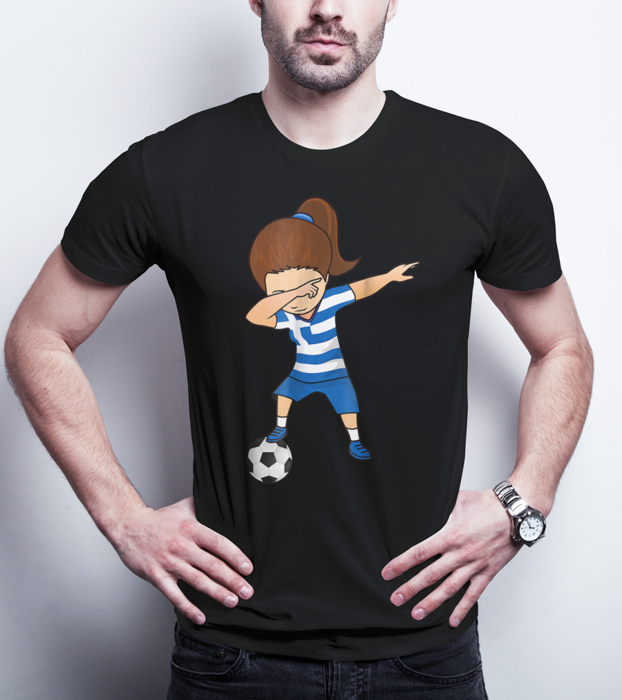 Greece Girl Dabbing On Soccer Ball Greek Football Player T-Shirt