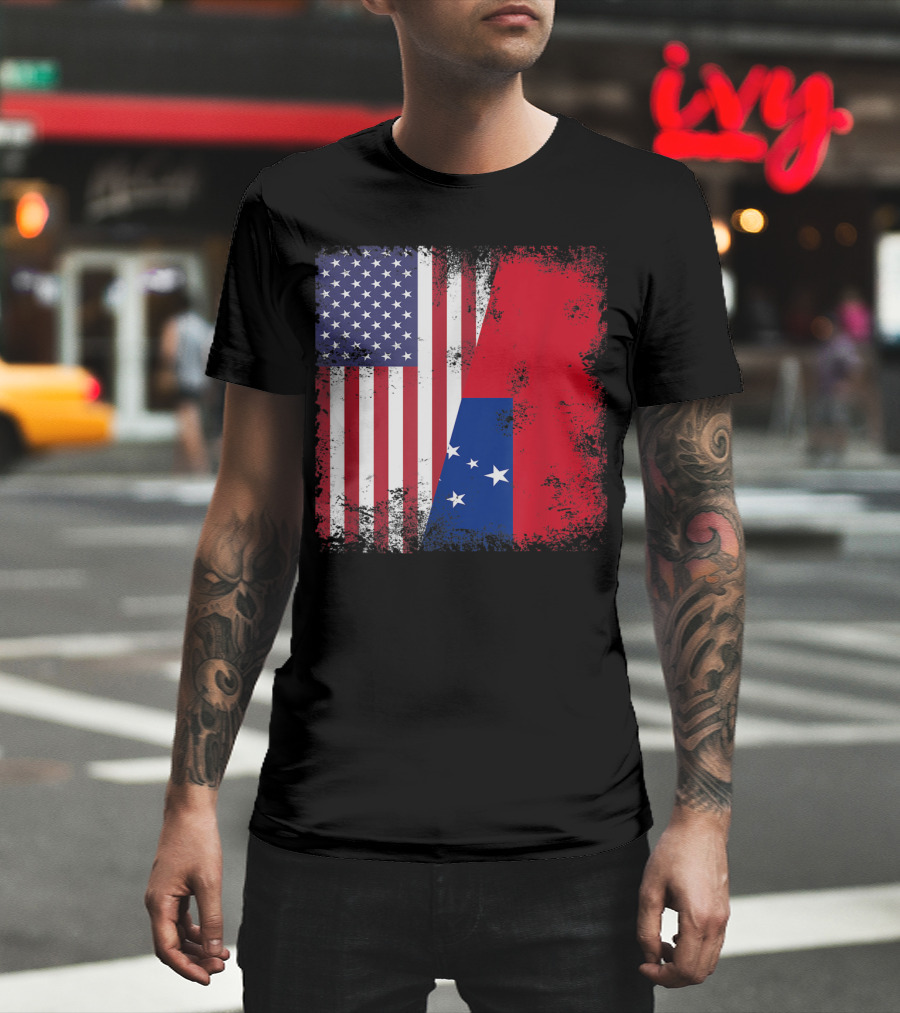 Half Samoan Flag Vintage Samoa USA Distressed American And Samoan Flags T-Shirt