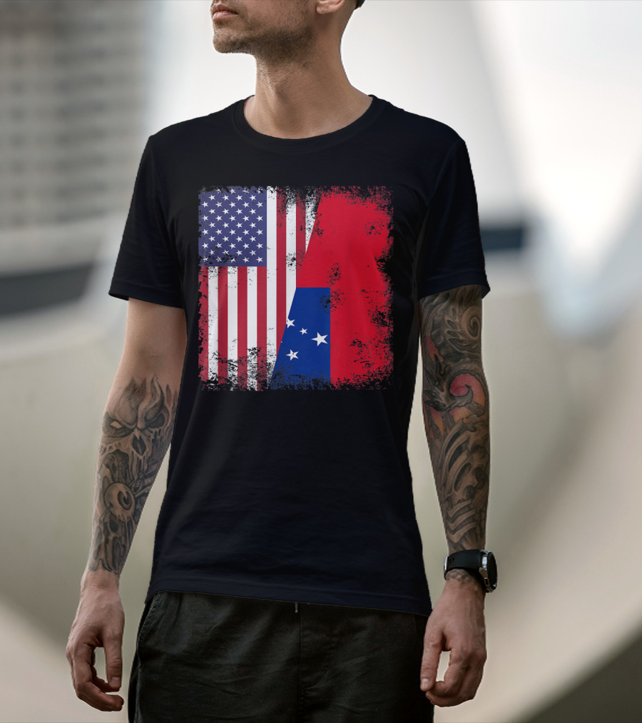 Half Samoan Flag Vintage Samoa USA Distressed American And Samoan Flags T-Shirt