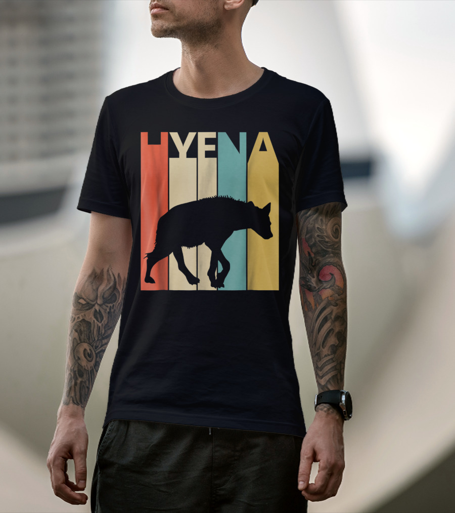 Hyena Retro Silhouette Vintage Stripes T-Shirt