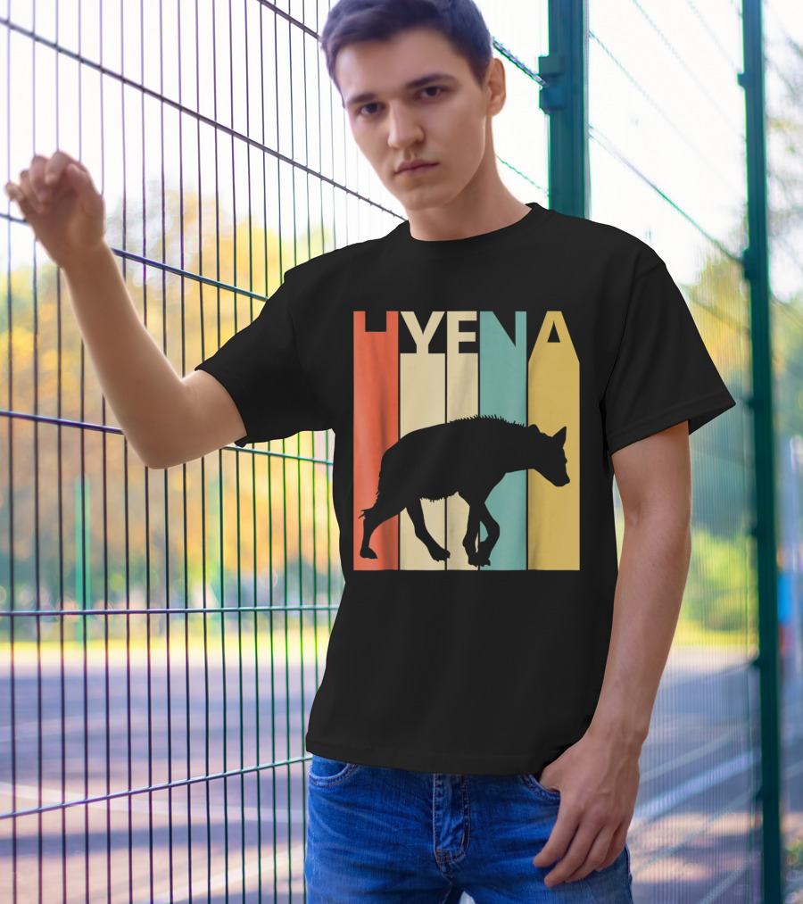 Hyena Retro Silhouette Vintage Stripes T-Shirt