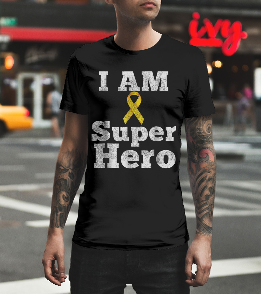 I Am Super Hero Yellow Ribbon Cancer Awareness T-Shirt