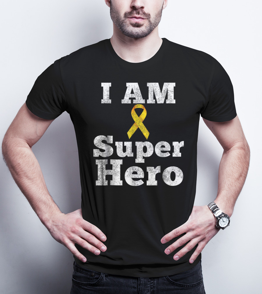 I Am Super Hero Yellow Ribbon Cancer Awareness T-Shirt