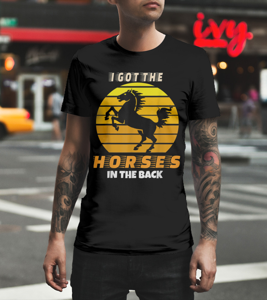 I Got The Horses In The Back Rearing Stallion Sunset T-Shirt