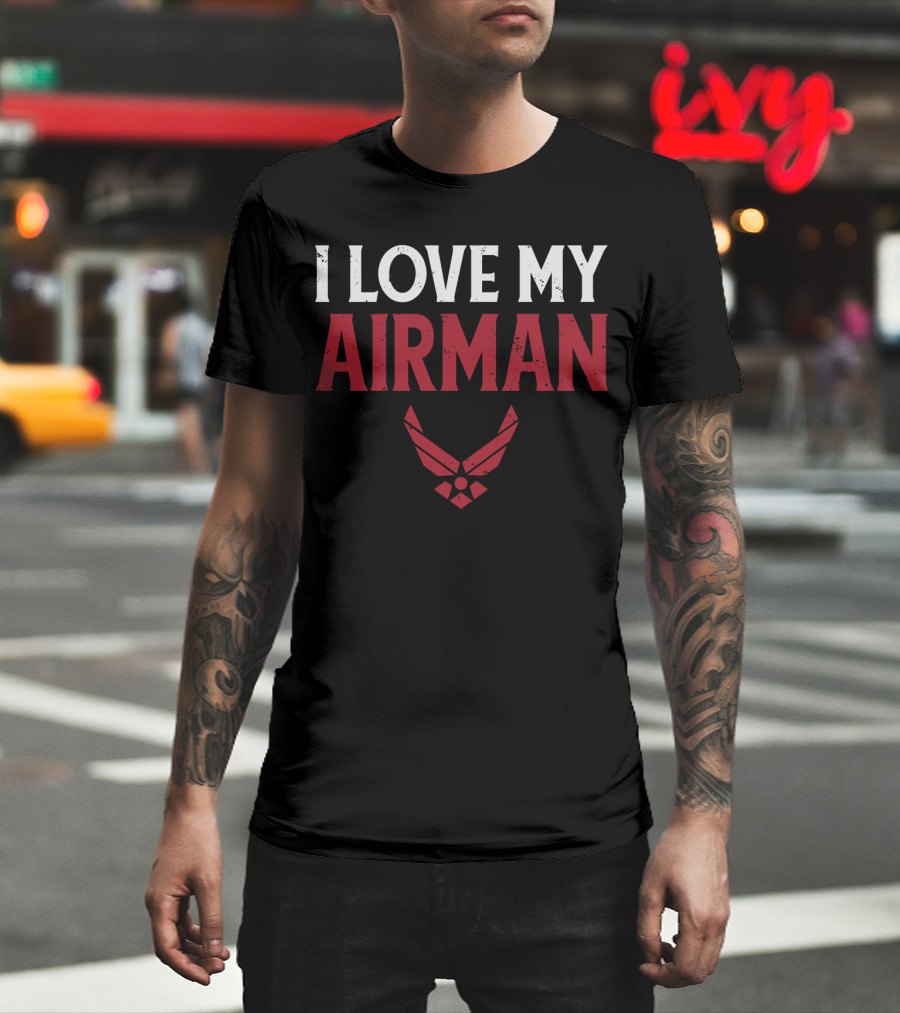 I Love My Airman Military Spouse Wife Girl Air Force Emblem T-Shirt