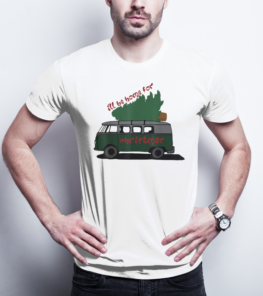 I'll Be Home For Christmas Van With Green Tree T-Shirt