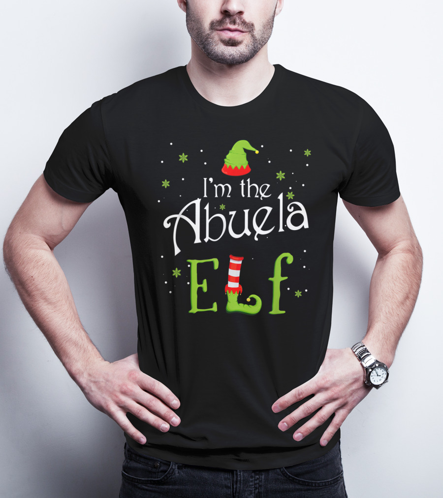 I'm The Abuela Elf Christmas Xmas Family Hat Snowflakes Stocking T-Shirt