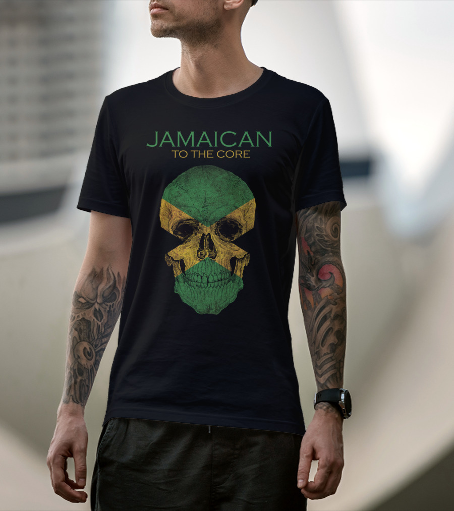 Jamaican To The Core Skull Jamaica Flag T-Shirt