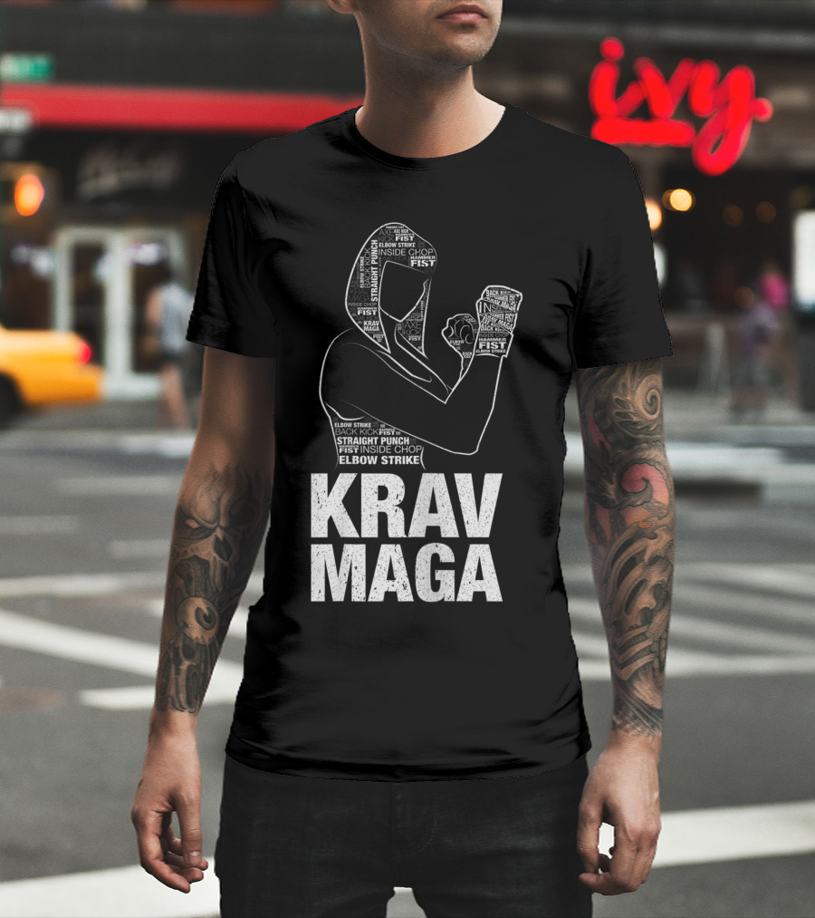 Krav Maga Woman Martial Arts Self Defence Straight Punch Elbow Strike Fist Techniques T-Shirt