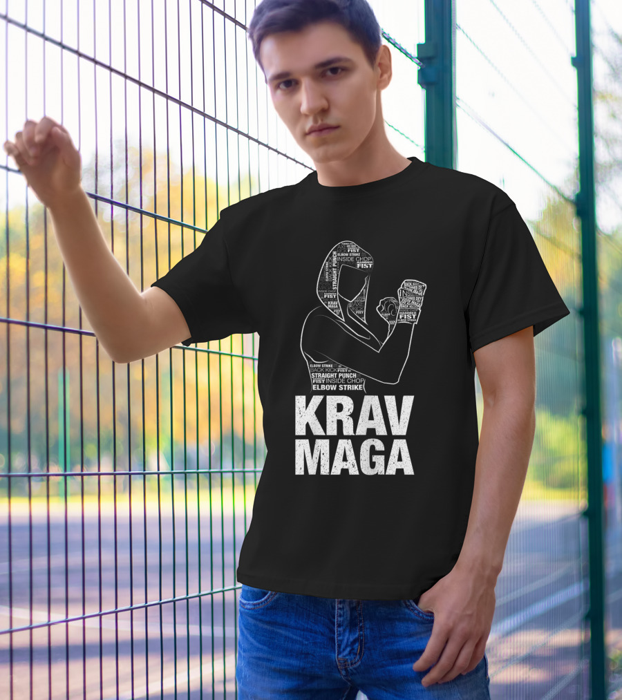 Krav Maga Woman Martial Arts Self Defence Straight Punch Elbow Strike Fist Techniques T-Shirt