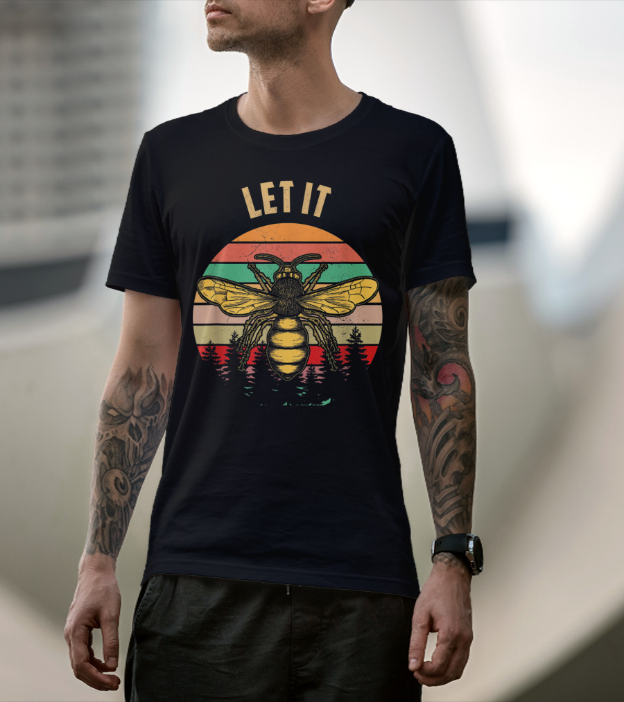 Let It Bee Vintage Beekeeper Retro Forest Stripes T-Shirt