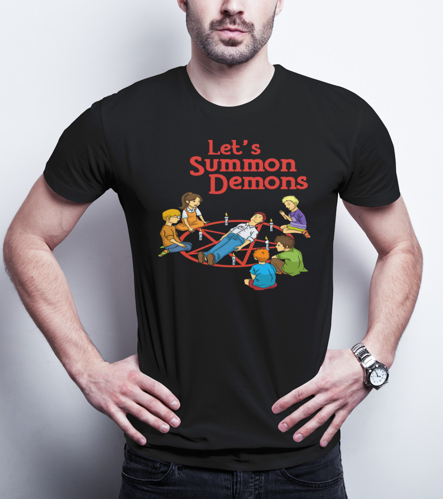 Let's Summon Demons Retro Style Kids With Pentagram Candles T-Shirt