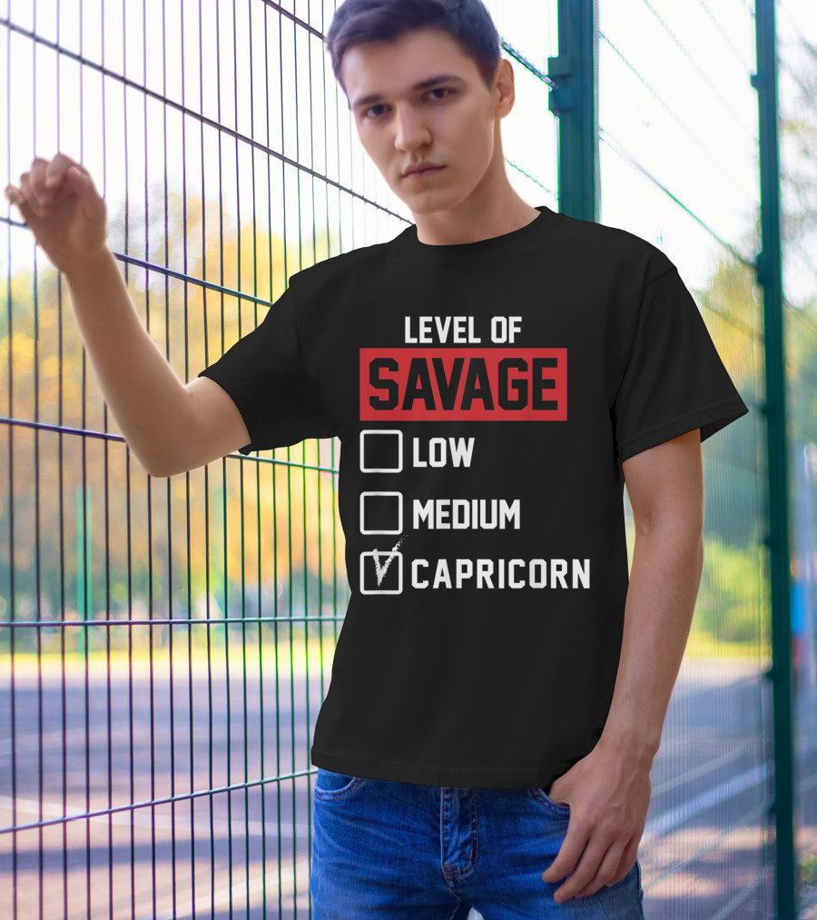Level Of Savage Capricorn Checked Box Low Medium T-Shirt