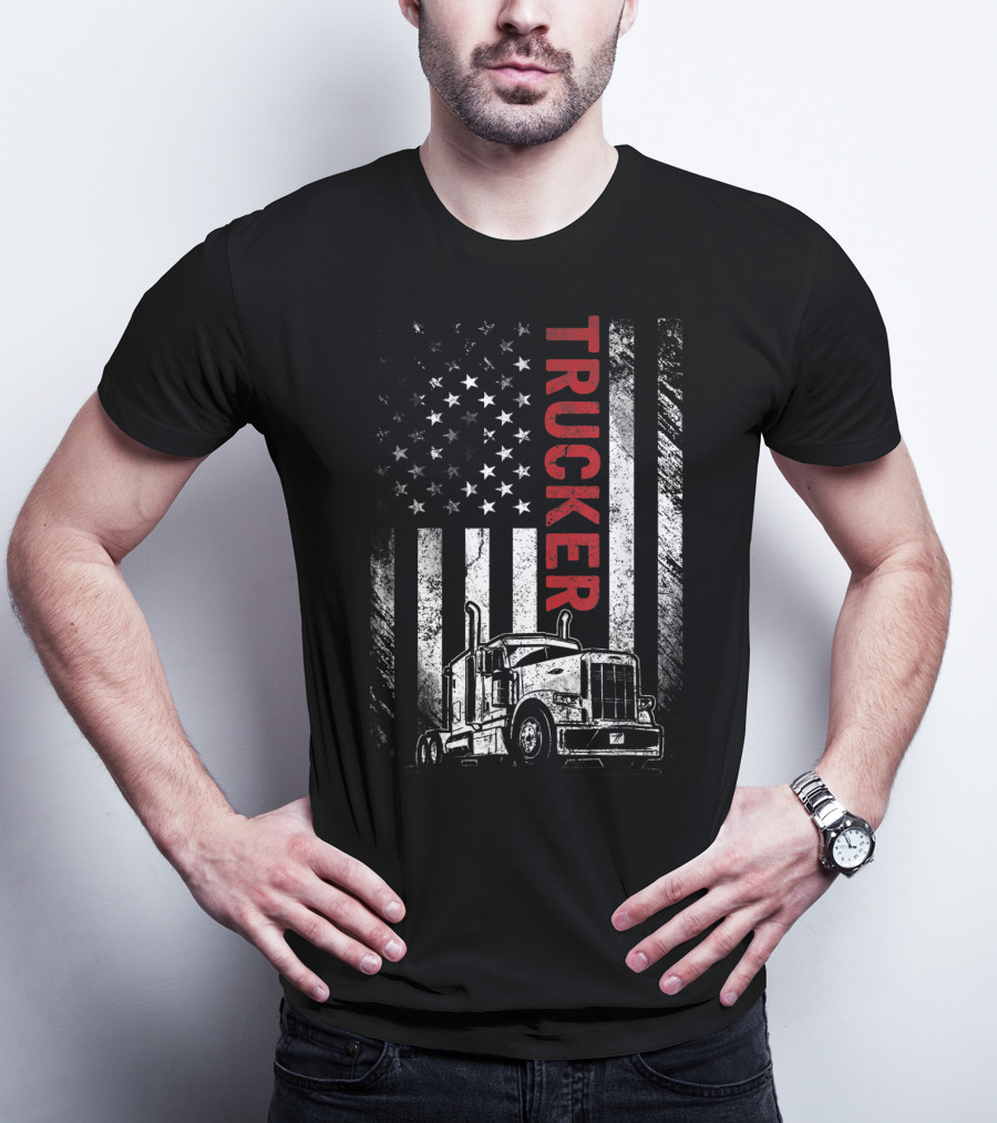 Trucker American Flag Vintage Truck Mens T-Shirt