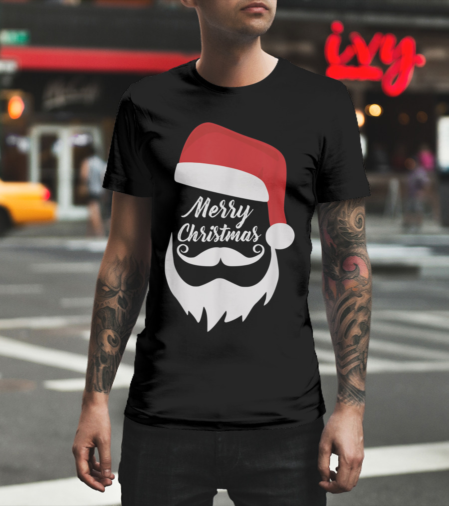 Merry Christmas Bearded Santa With Red Hat T-Shirt