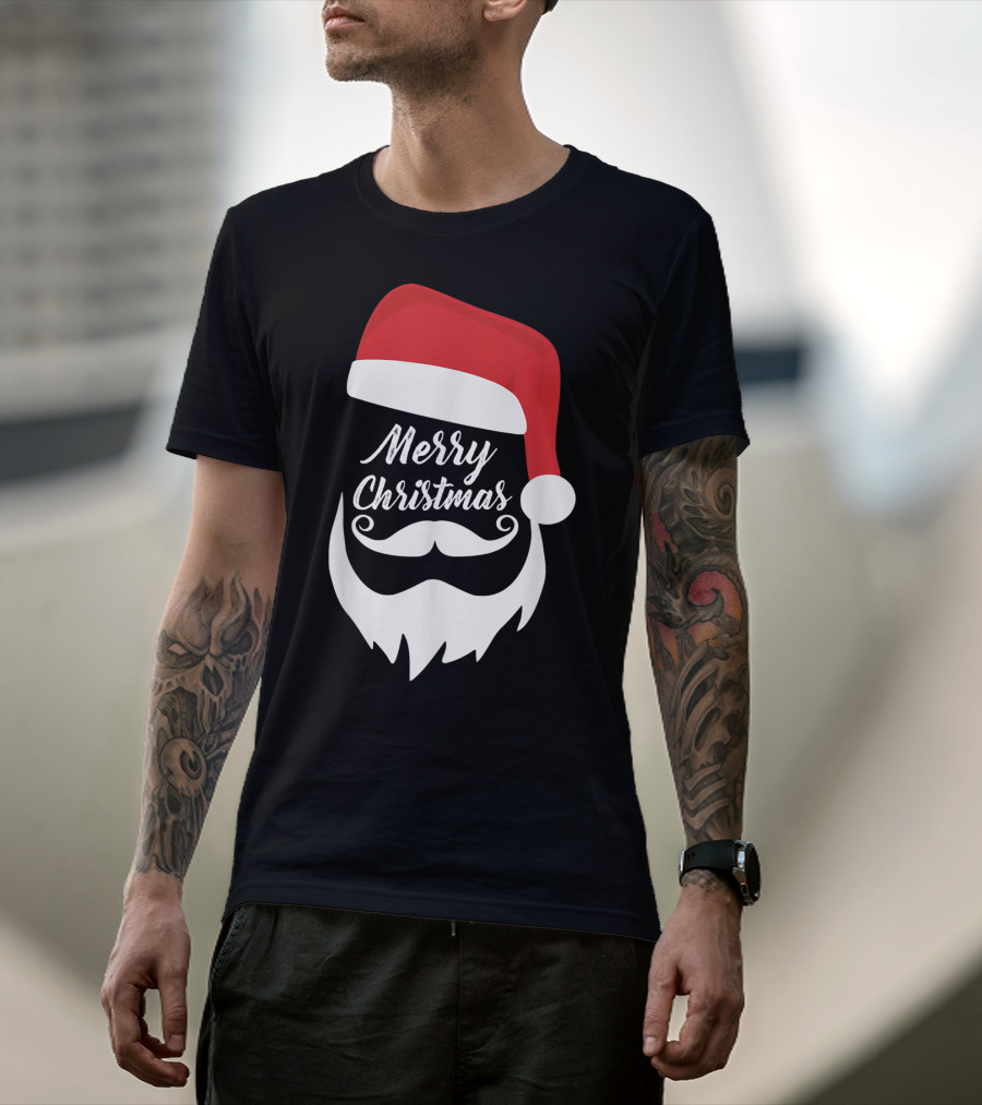 Merry Christmas Bearded Santa With Red Hat T-Shirt