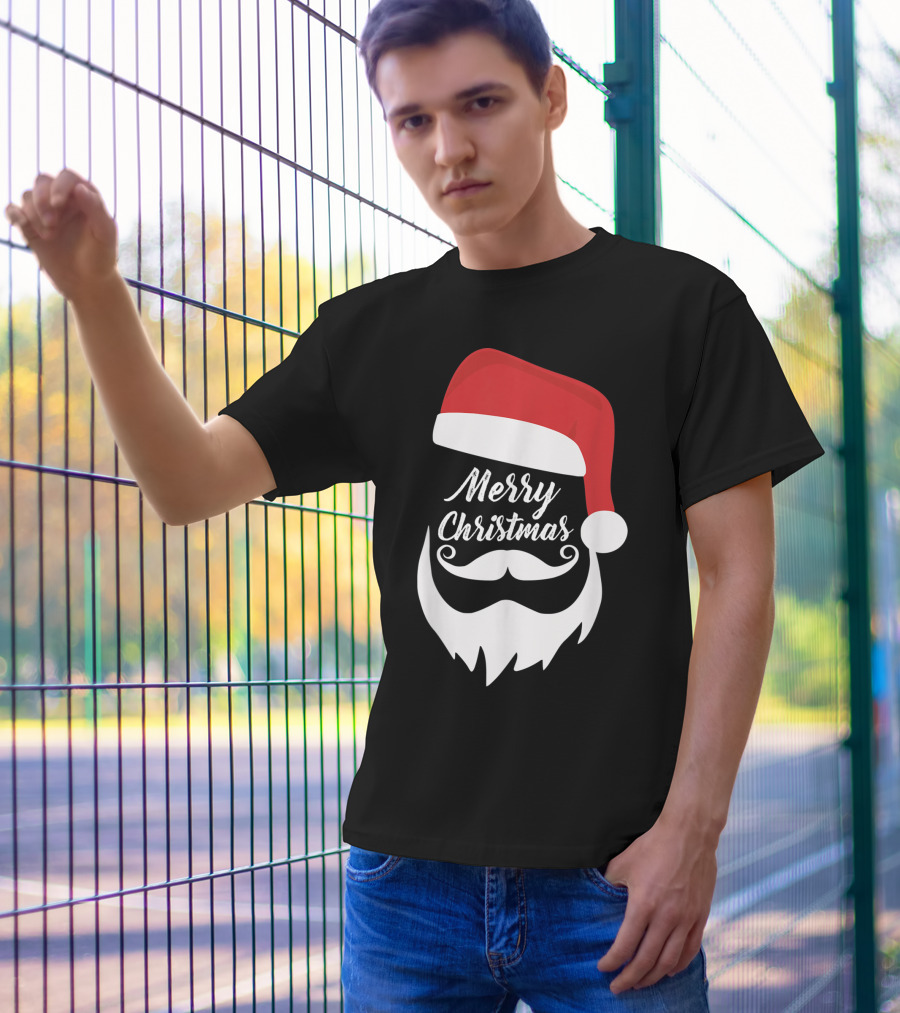 Merry Christmas Bearded Santa With Red Hat T-Shirt