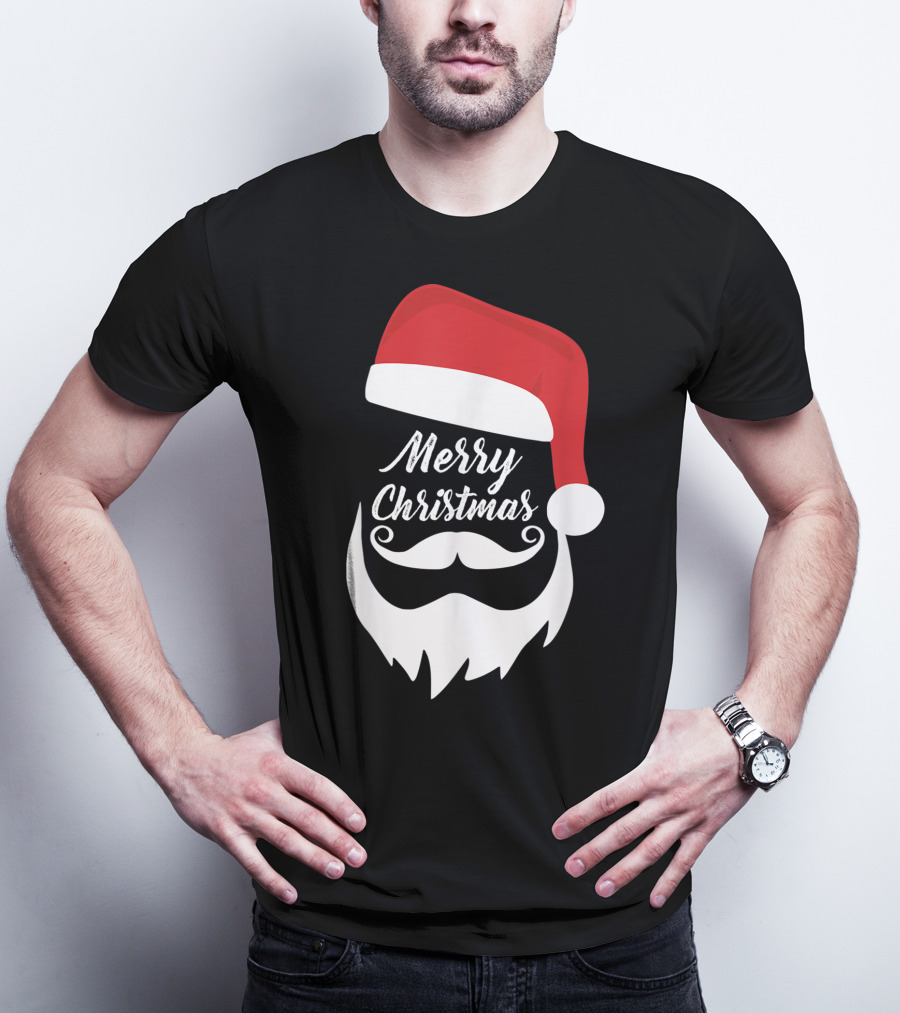 Merry Christmas Bearded Santa With Red Hat T-Shirt