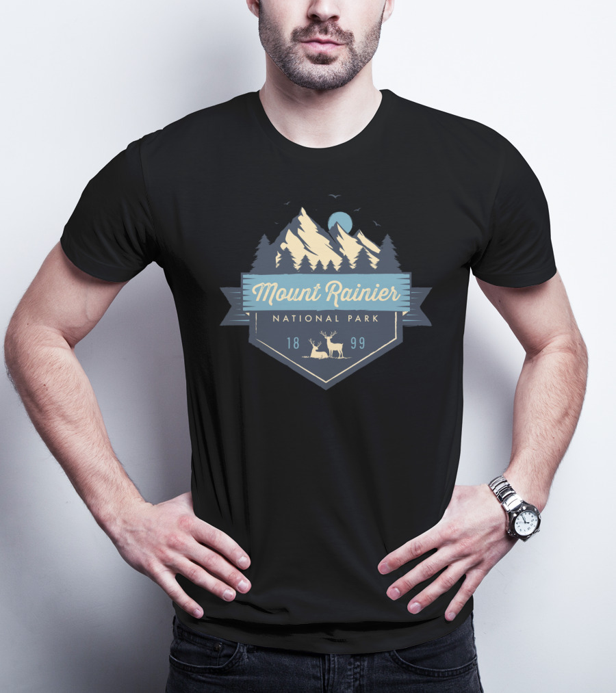 Mount Rainier National Park 1899 Scenic Wilderness Emblem T-Shirt