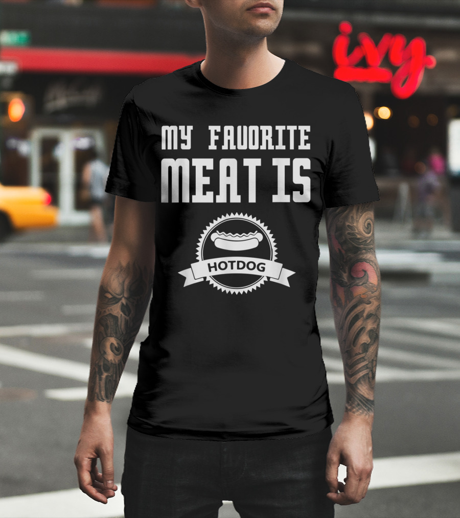 My Favorite Meat Is Hotdog Emblem With Iconic Sausage T-Shirt