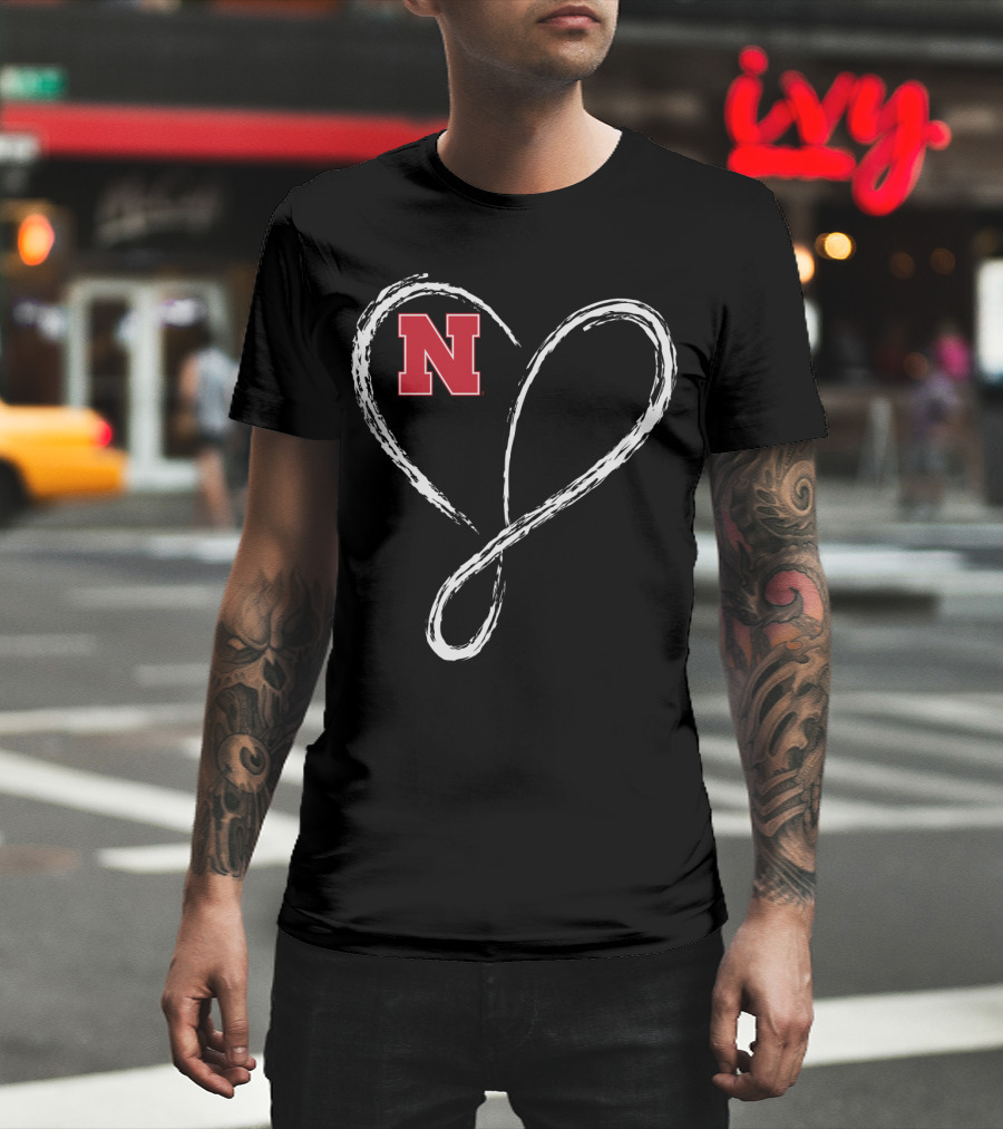 Nebraska Cornhuskers N Logo Love Heart Infinity T-Shirt
