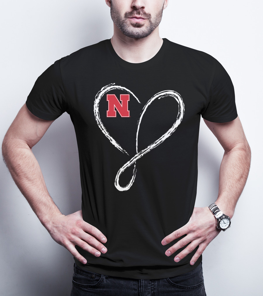 Nebraska Cornhuskers N Logo Love Heart Infinity T-Shirt