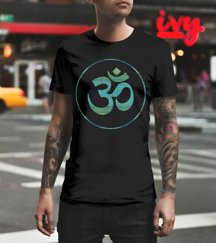 Om Symbol In Circular Blue Gradient For Yoga Meditation T-Shirt